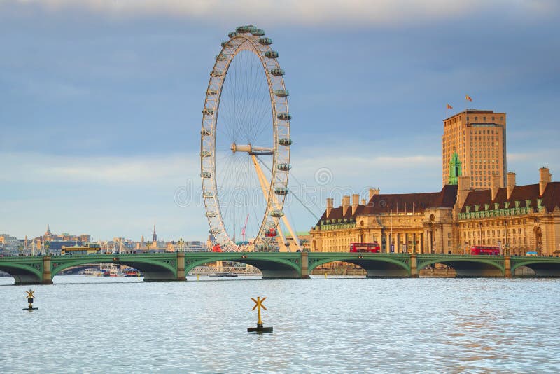 London Eye & Westminster Bridge in London Editorial Image - Image of ...