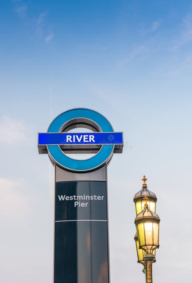 LONDON - JUNE 11, 2015: Westminster Pier Sign with Lamp Post Stock ...