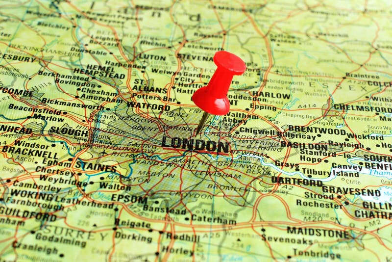 London on map with pointer stock photo. Image of pinpoint - 39813098