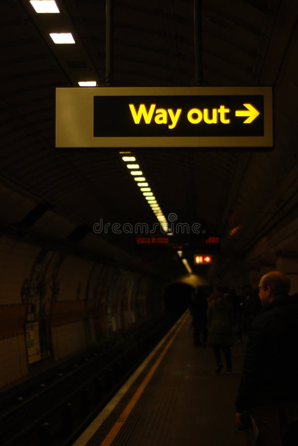 LONDON - March 2018. Electrical Sign Way Out Sign In Metro London Train ...