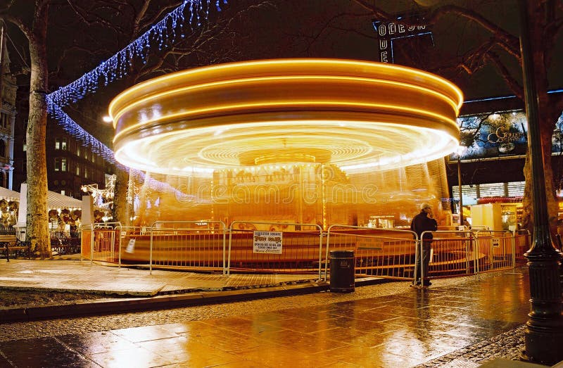 London, Merry Go Round or Ferry-go-round at Night Editorial Photo ...