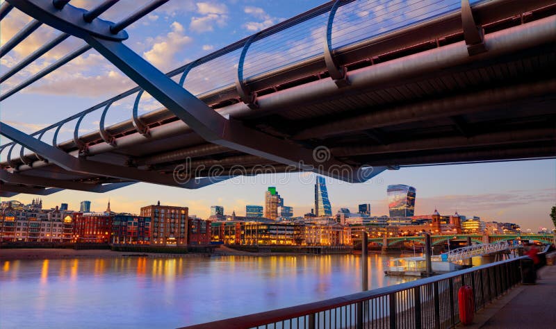 London Millennium Bridge Skyline UK Editorial Image - Image of ...