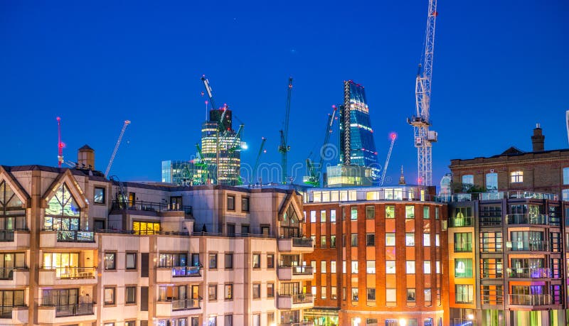 London Night Skyline with Blue Sky Stock Image - Image of dusk ...