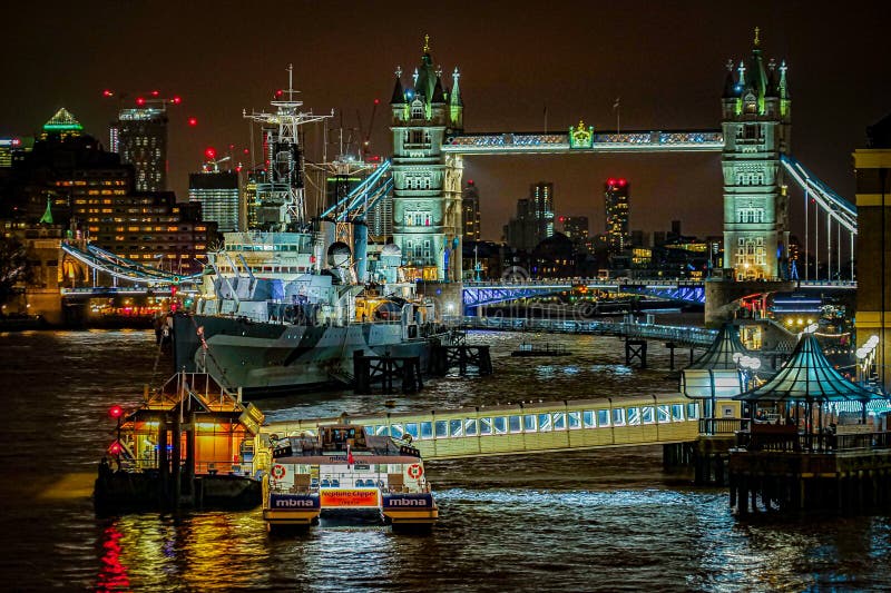 London Night View and Tower Bridge Editorial Photo - Image of ...