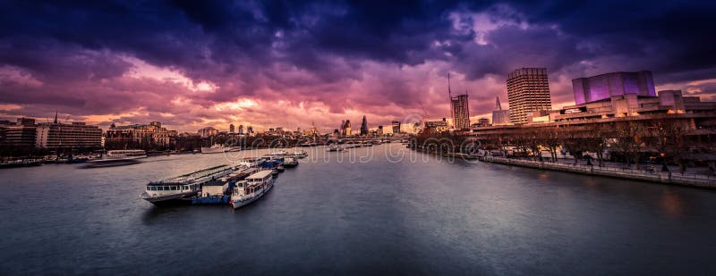 New London Skyline 2013 with Deep Red Sunset Stock Image - Image of ...