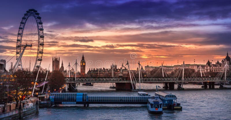 London panorama at sunset editorial image. Image of boat - 37420535