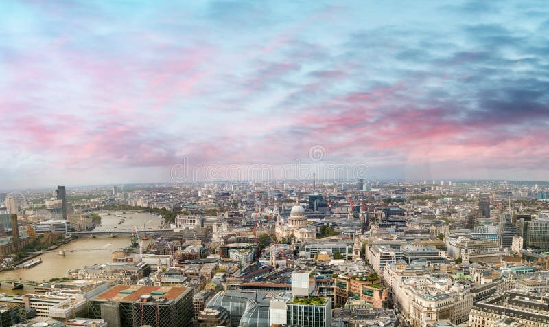 London Panoramic View at Sunset, Western Side Stock Photo - Image of ...
