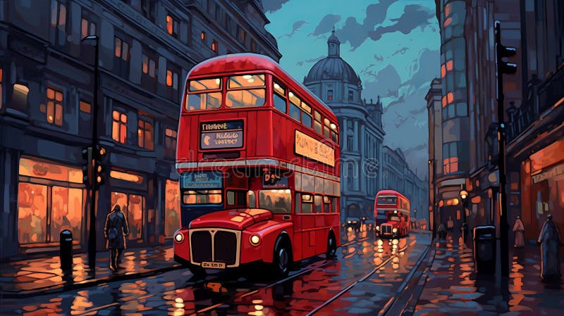 London Red Bus Driving through the City. Generative AI Stock ...