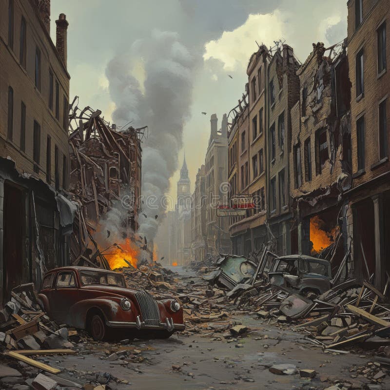 London in Ruins: Aftermath of a V2 Rocket Attack Stock Illustration ...