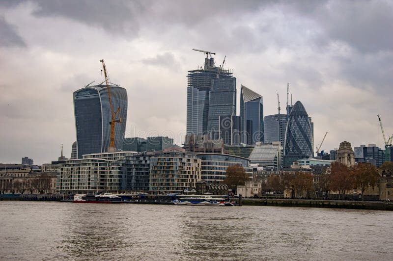 London Skyline Across River with Buildings Stock Photo - Image of ...