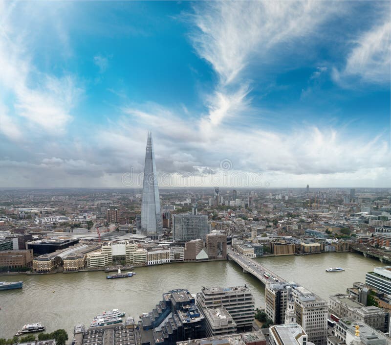 London Skyline Along River Thames, Aerial View Stock Photo - Image of ...