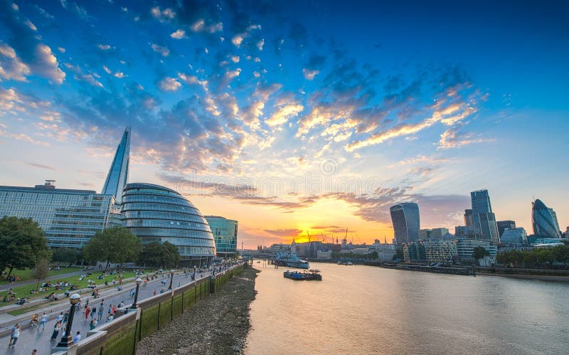 London Skyline Along Thames at Sunset Editorial Stock Photo - Image of ...