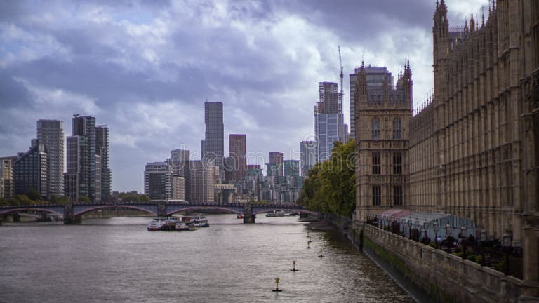 London Skyline on a Cloudy Day, Illuminated by the Setting Sun Stock ...