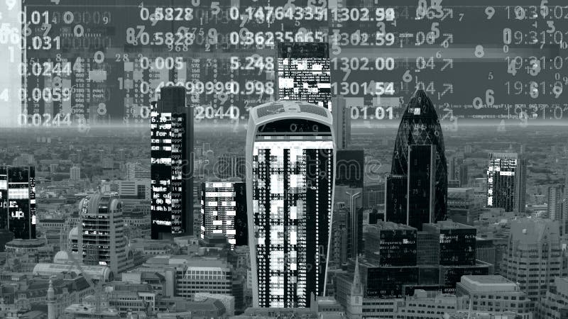 London Skyline and Data Code Stock Photo - Image of interface, gherkin ...