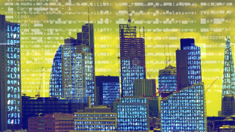 London Skyline and Data Code Stock Photo - Image of global, matrix ...