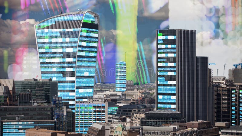 London Skyline and Data Code Stock Image - Image of error, information ...