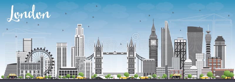 London Skyline with Gray Buildings and Blue Sky. Stock Vector ...