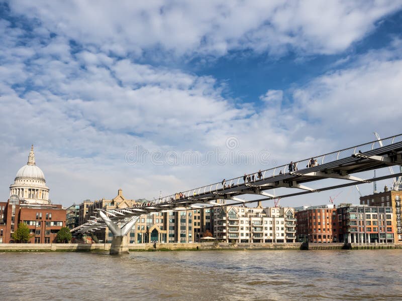 London Skyline with Millenium Bridge Seen from River Thames Editorial ...