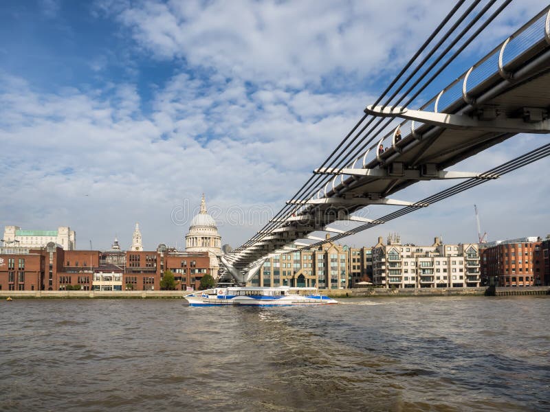 London Skyline with Millenium Bridge Seen from River Thames Editorial ...