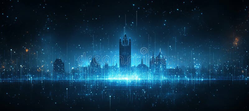 London Skyline at Night Digital Glow, Cityscape of England with Glowing ...