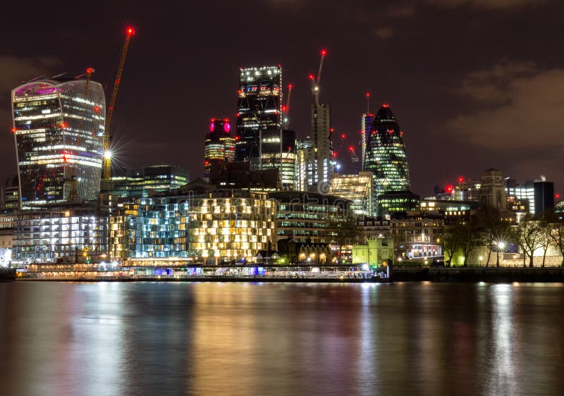 London Skyline by Night, Panoramic View. UK Stock Image - Image of ...