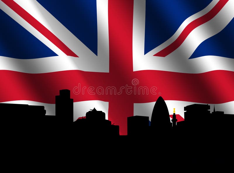 London Skyline with Rippled Flag Stock Illustration - Illustration of ...