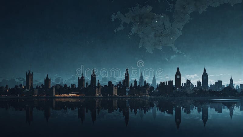 LONDON City Lights Map at Night. Satellite View Stock Photo - Image of ...