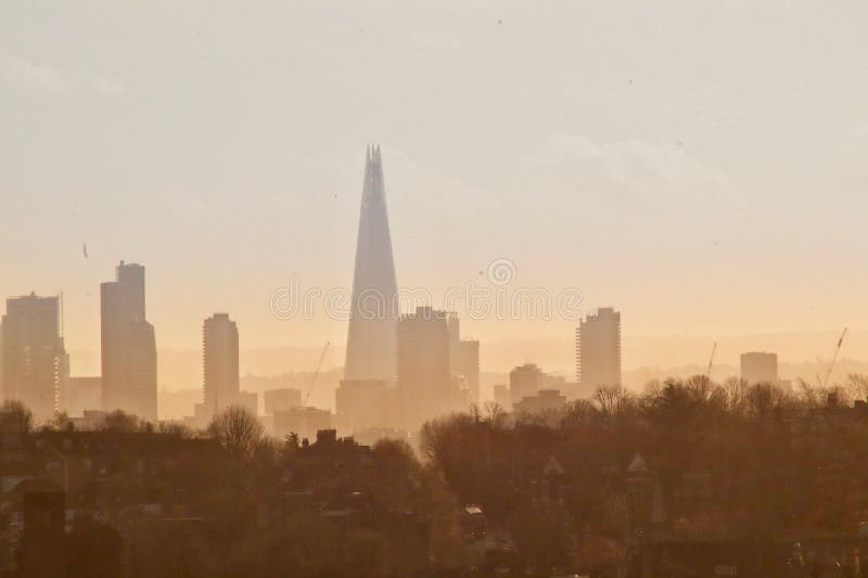 London Skyline in Silhouetted Pollution Haze Stock Photo - Image of ...