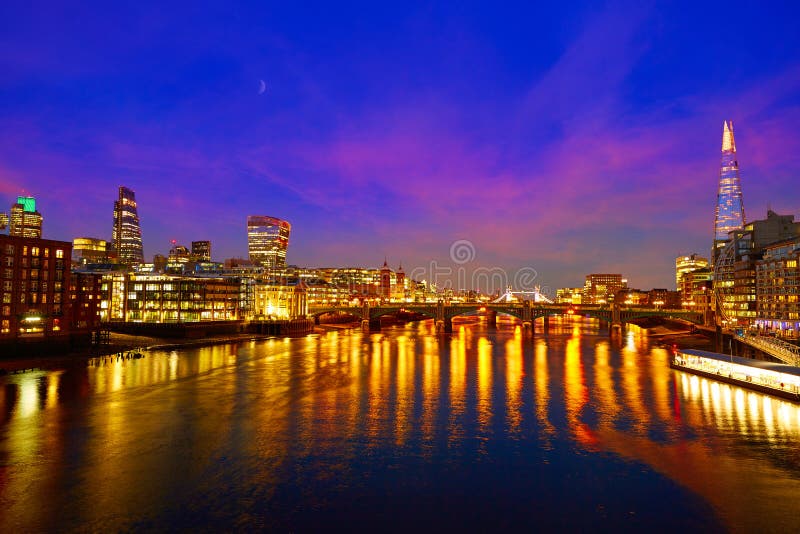London Skyline Sunset on Thames River Stock Image - Image of ...