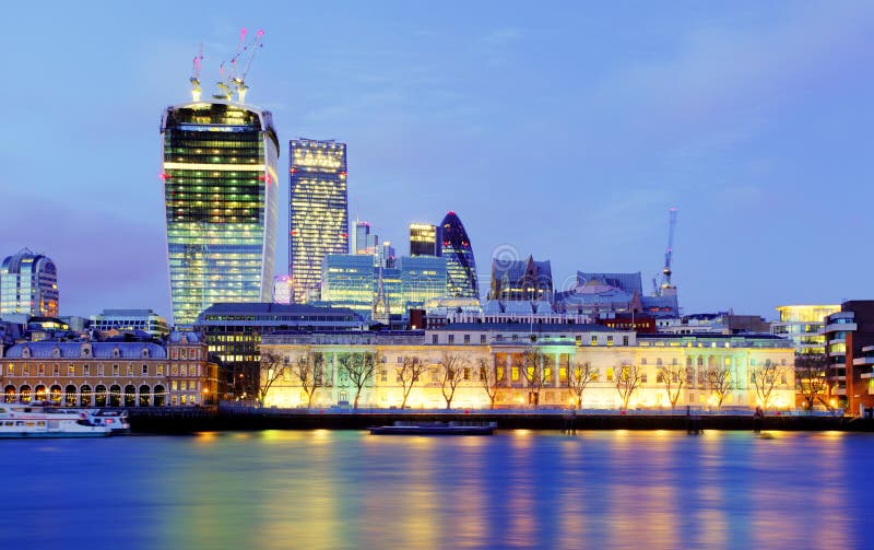 London Skyscrapers at Night, Britain, UK Stock Image - Image of ...