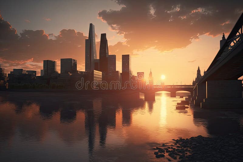 London sunset landscape stock illustration. Illustration of london ...