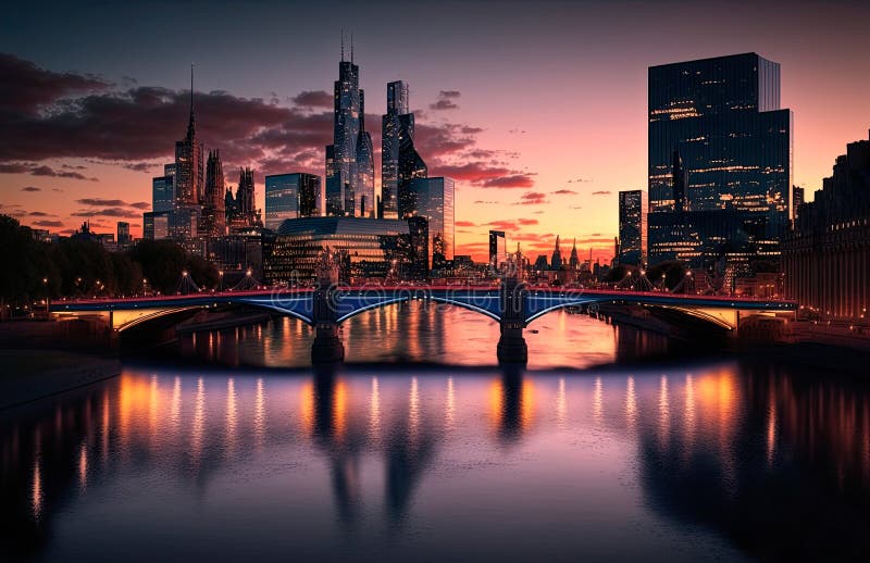 London sunset landscape stock illustration. Illustration of england ...