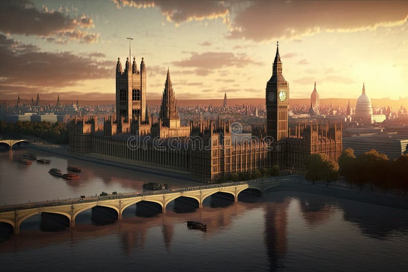 London sunset landscape stock illustration. Illustration of cities ...