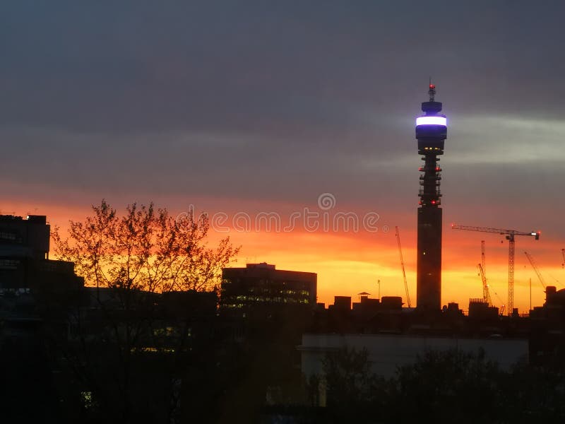 London Telecom Tower Sunset Stock Photo - Image of london, sunset ...