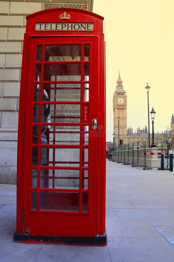 London Telephone Box and Big Ben in Background Stock Image - Image of ...