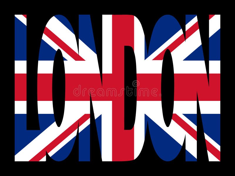 London Text with British Flag Stock Illustration - Illustration of ...