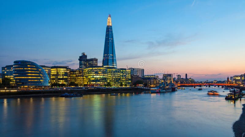 London Thames Waterfront at Night Editorial Stock Image - Image of ...
