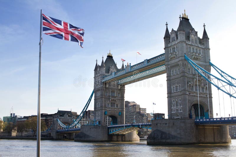 London Tower Bridge and British Flags in UK Stock Photo - Image of ...