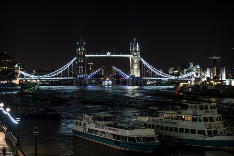 London Tower Bridge Open in the Night Editorial Photo - Image of ...