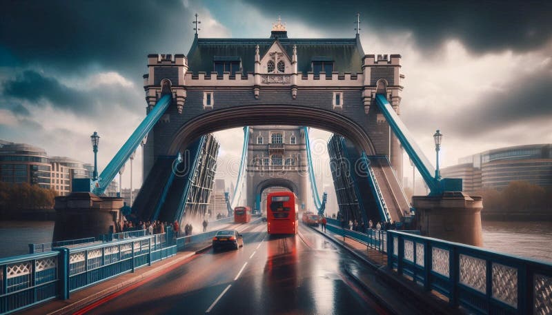 The London Tower Bridge Opening, Ai Generated Image Stock Image - Image ...