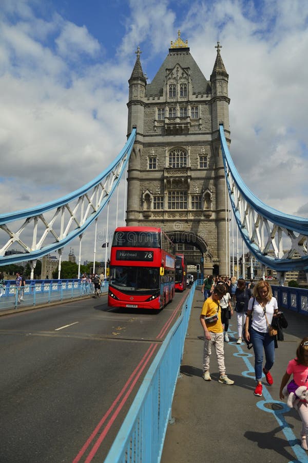 London - Tower Bridge with Red Bus Editorial Photography - Image of ...