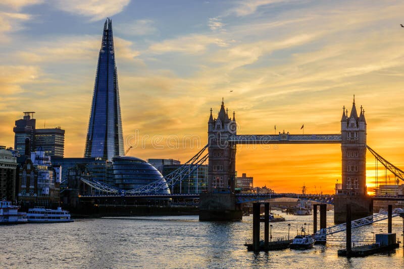 London Tower Bridge and the Shard during Sunset. Editorial Photography ...