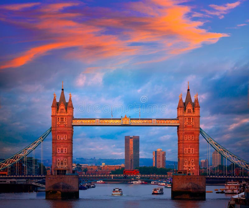 London Tower Bridge Sunset on Thames River Stock Image - Image of ...