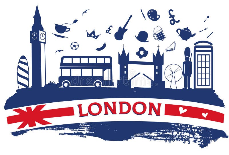 London Travel Banner with Icon and Monuments on Flag Stock Vector ...