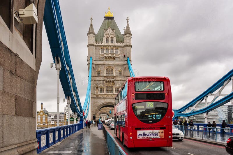 Red Double-decker Bus on Tower Bridge, London, UK Editorial Photo ...