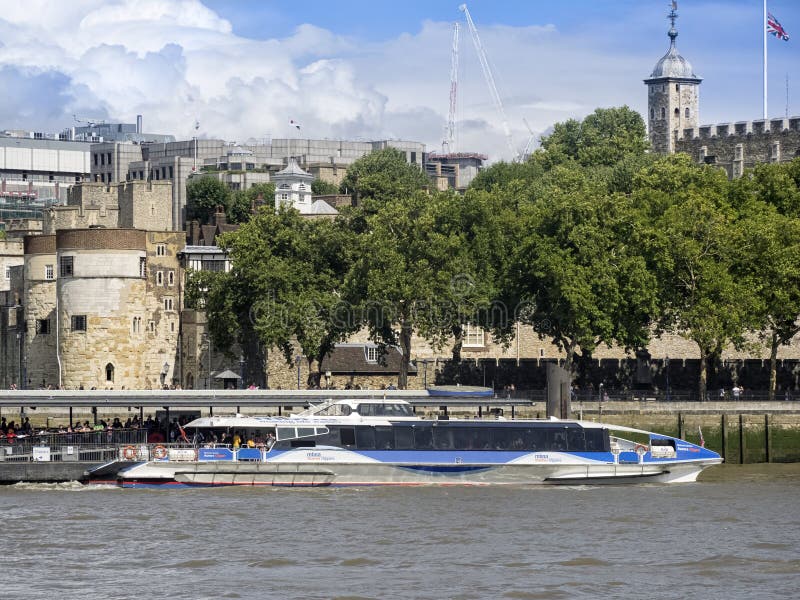 LONDON, UK - AUGUST 18, 2017: Thames Clipper River Bus at Tower Pier by ...