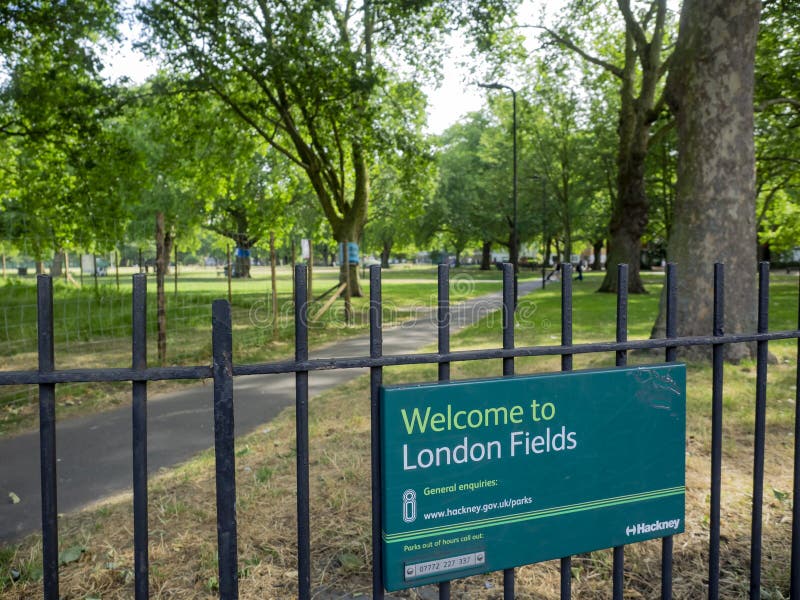 LONDON, UK - JUNE 23, 2018: Sign for London Fields. a Public Park in ...