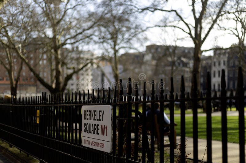 LONDON, UK - MARCH 19, 2025: Berkeley Square Sign with Defocused View ...