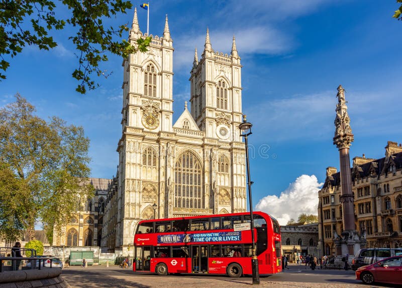 Double-decker Bus and Westminster Abbey in London, UK Editorial Stock ...