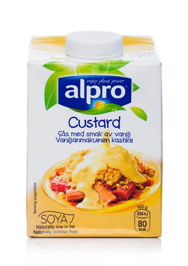 LONDON, UK - NOVEMBER 17, 2019: Pack of Alpro Soya Custard on White ...